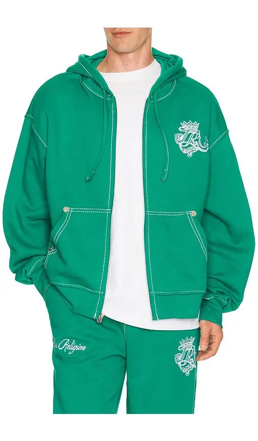 True Religion Crest Big T Cinched Zip Up Hoodie