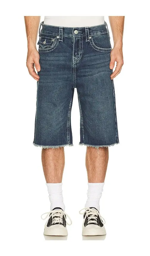 True Religion Mikey Big T Flap Denim Shorts - Medium Wash