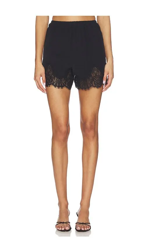 L'academie Lilah Lace Trim Georgette Shorts - Black