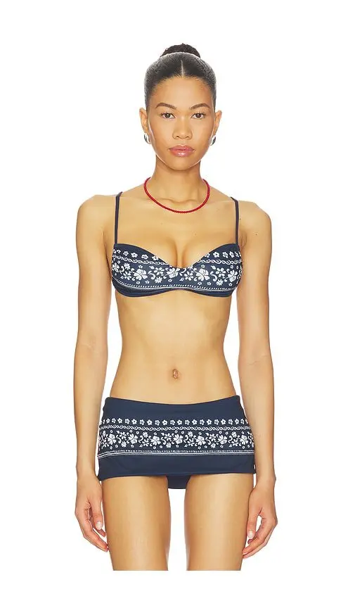 Frankies Bikinis Magnolia Bikini Top - Malibu Blue Print