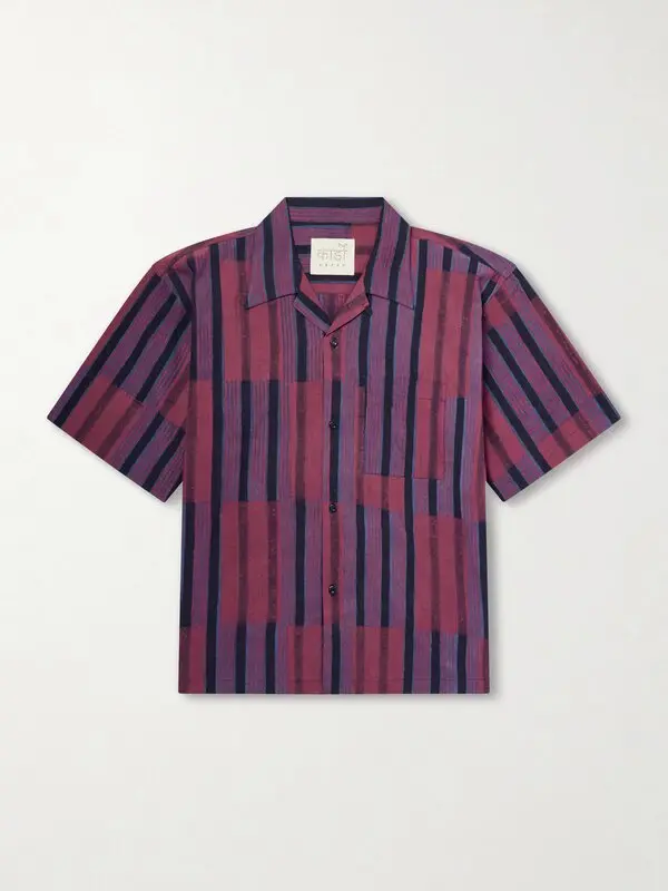 KARDO Rohit Convertible-collar Striped Cotton Shirt - Brown