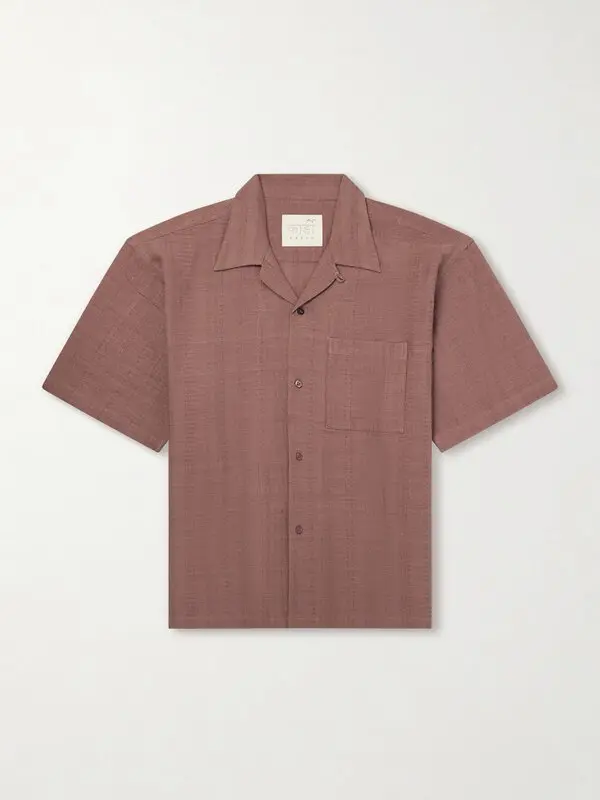 KARDO Rohit Convertible-collar Cotton-jacquard Shirt - Brown