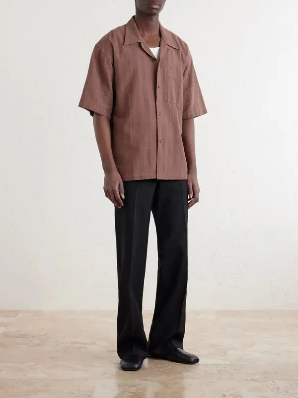 KARDO Rohit Convertible-collar Cotton-jacquard Shirt - Brown