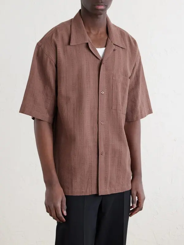 KARDO Rohit Convertible-collar Cotton-jacquard Shirt - Brown