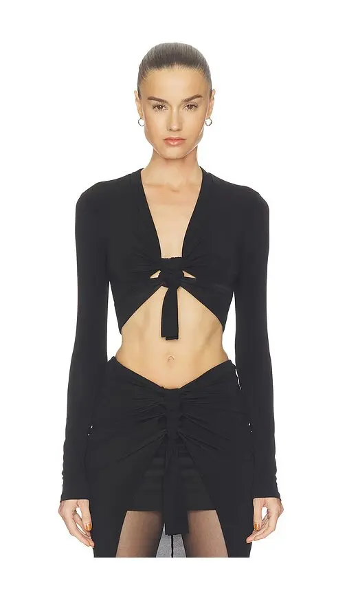 HAELO Knotted Long Sleeve Cropped Top