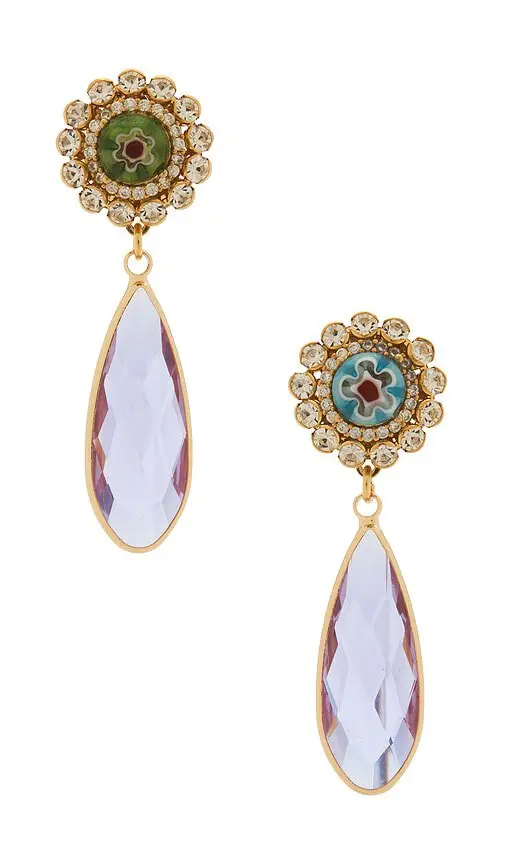 ANTON HEUNIS Rhinestone Drop Earrings - Blue  Green  Violet  & Gold