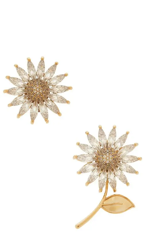ANTON HEUNIS Asymmetric Daisy Earrings - Crystal & Gold