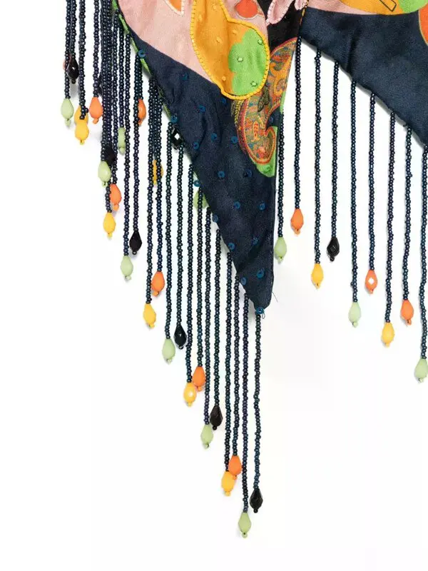 Etro Silk Scarf With Placed Print And Bead-adorned Fringing