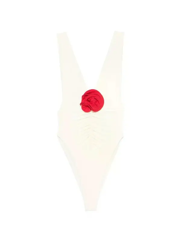 LA REVECHE Samira Floral-appliqué Swimsuit - Neutrals