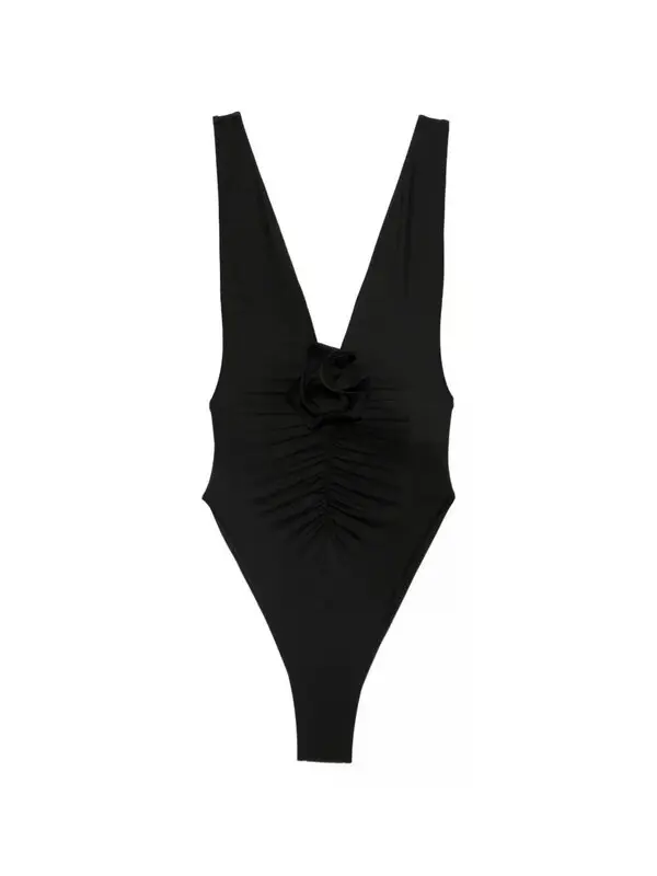 LA REVECHE Samira Floral-appliqué Swimsuit - Black