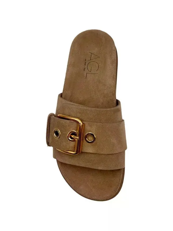 Agl Suede Buckle Slides - Neutrals