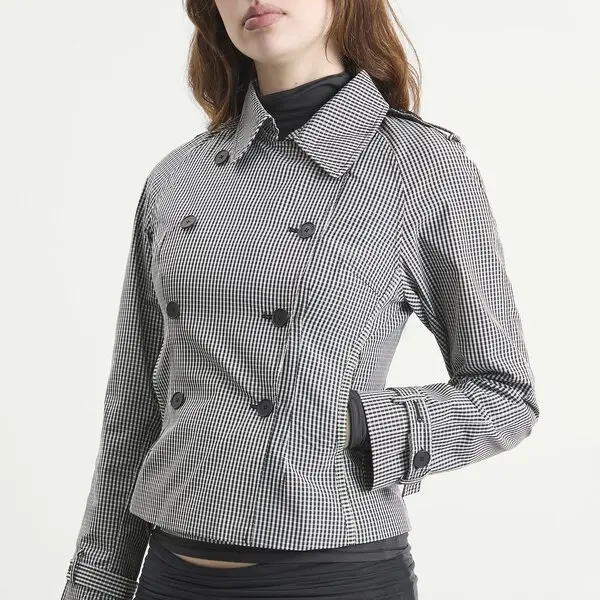 PEACHY DEN Henri Double-breasted Micro-check Jacket