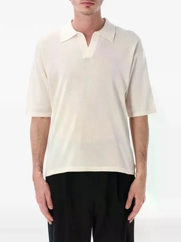 ROBERTO COLLINA Fine-knit V-neck Polo Shirt - Neutrals