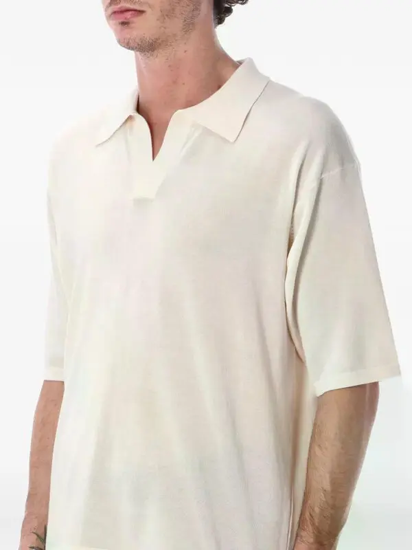 ROBERTO COLLINA Fine-knit V-neck Polo Shirt - Neutrals