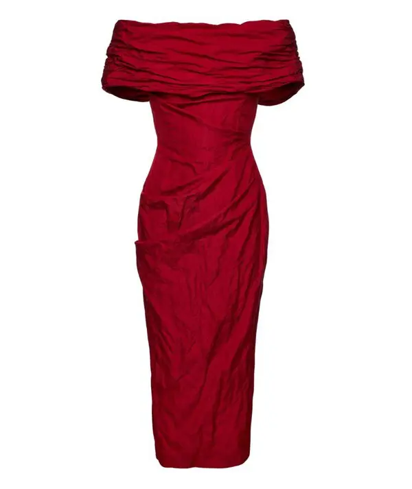 Magda Butrym Off-shoulder Draped Midi Dress