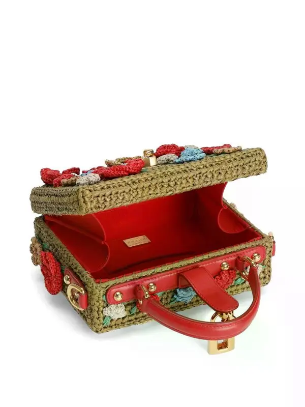 Dolce & Gabbana Raffia Crochet Box Handbag With Embellished Flowers