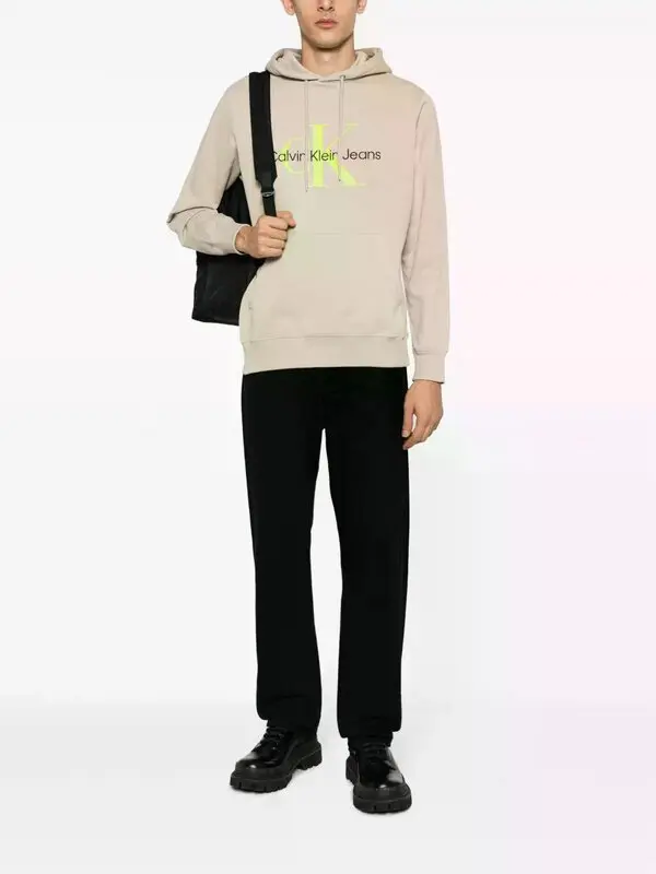 Calvin Klein Logo-print Cotton Hoodie - Neutrals