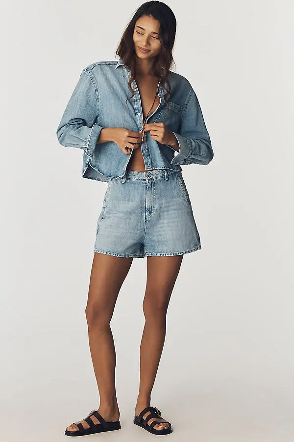 7 For All Mankind Cotton Linen Blend Shorts - Iris