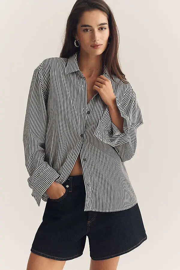 AGOLDE Theo Open-back Buttondown Shirt - Solene Stripe