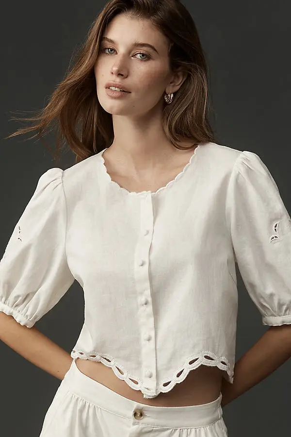 Astr The Label Joellyn Half-sleeve Buttondown Top - White