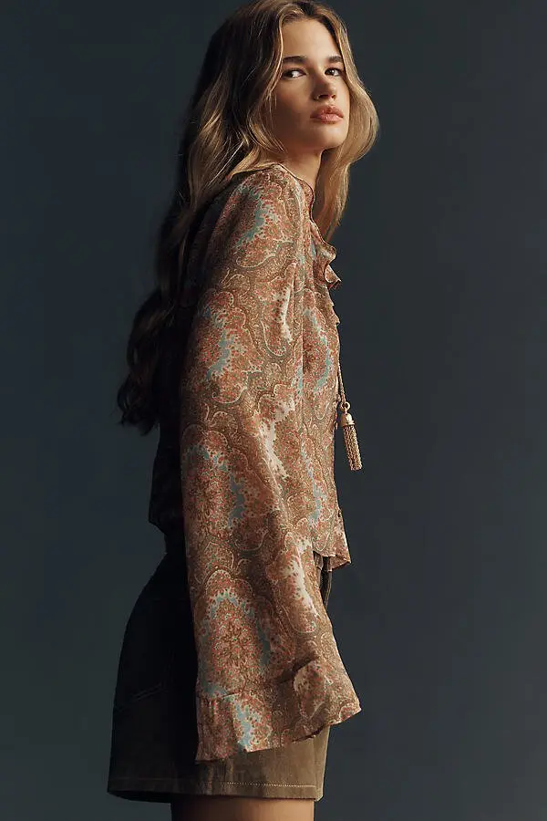 Paige Eve Statement Sleeve Silk Blouse