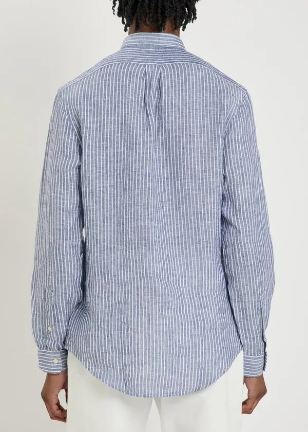 Polo Ralph Lauren Striped Logo-embroidered Linen Shirt - Navy