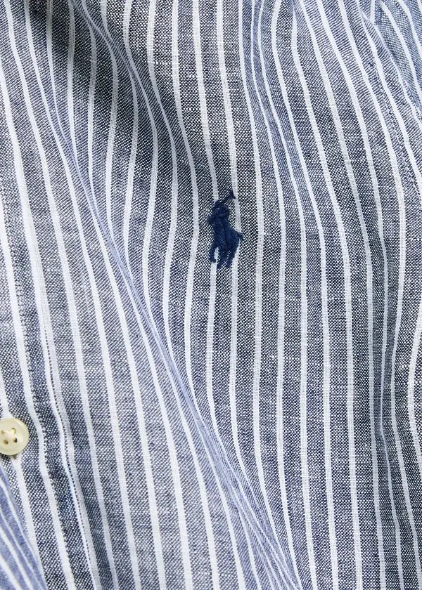 Polo Ralph Lauren Striped Logo-embroidered Linen Shirt - Navy