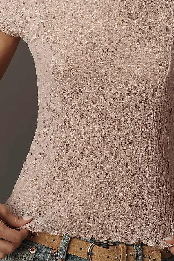 Anthropologie Short-sleeve Lace Top - Grey
