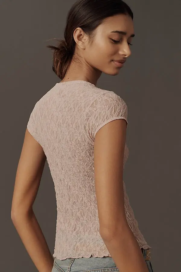 Anthropologie Short-sleeve Lace Top - Grey