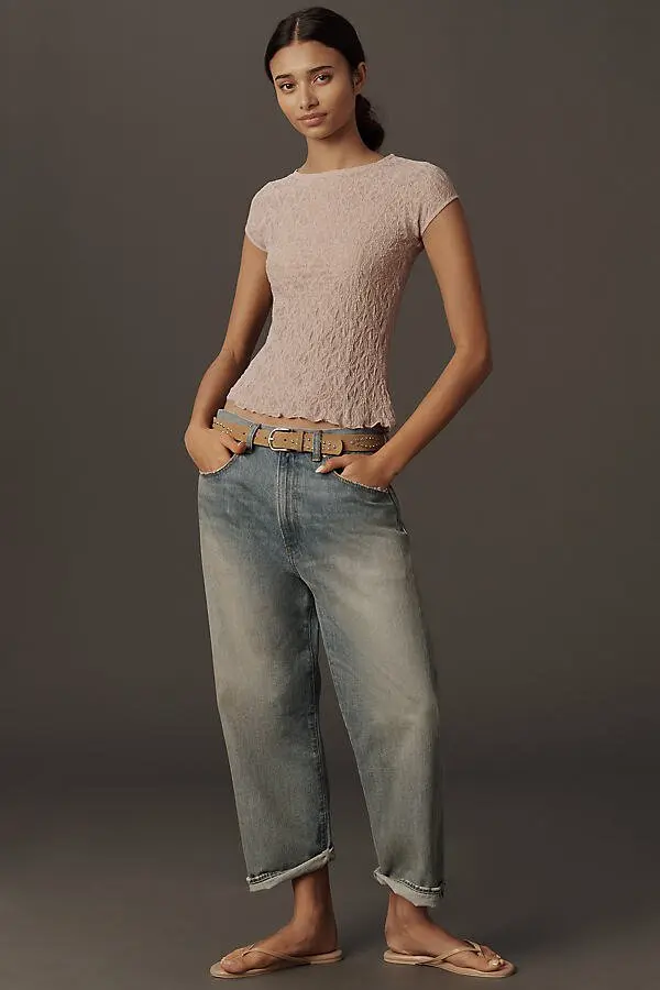 Anthropologie Short-sleeve Lace Top - Grey
