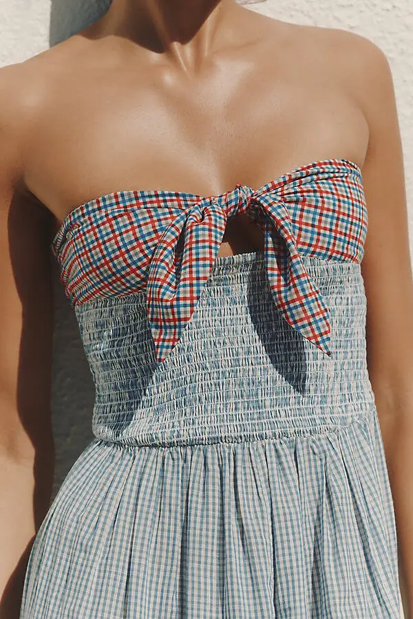 CELANDINE 100% Cotton Strapless Knotted Jumpsuit - Gingham Combo