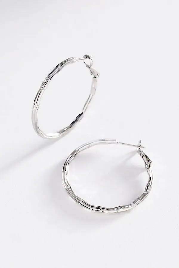 Anthropologie Textured Hoop Earrings - Silver