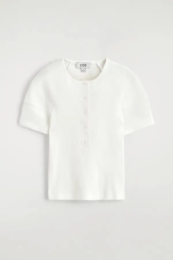Cos Rounded Ribbed Jersey Henley Top - White