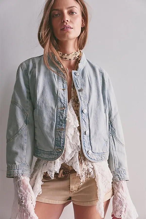 Free People We The Free Nikita Denim Jacket - Vanilla Freeze