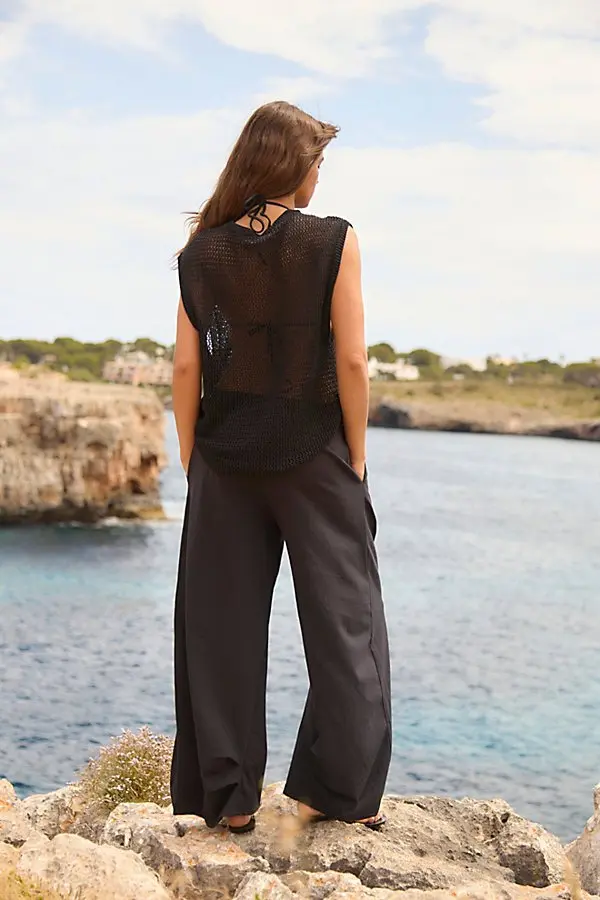 Free People Dakota Solid Wide Leg Drawstring Pants - Fp Black