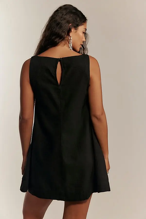 Free People Linen Blend Mini Dress - Black
