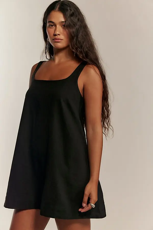 Free People Linen Blend Mini Dress - Black