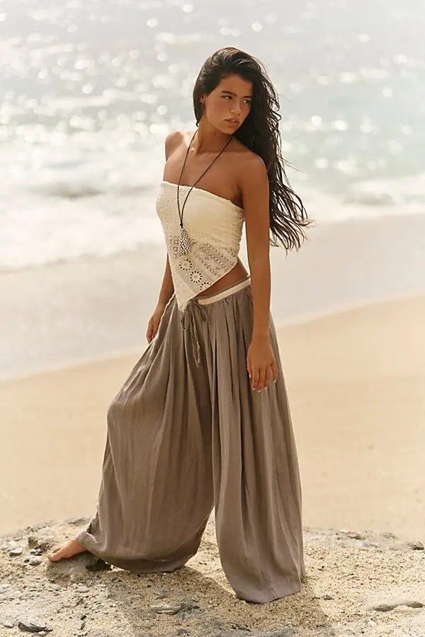 Free People Sweet Escape Linen Blend Wide Leg Pants - Satellite Sky