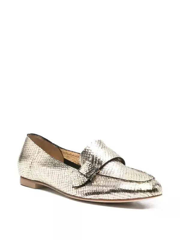 ANNA F. Snakeskin-effect Metallic Loafers