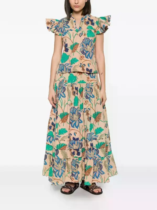 PHILIPPA 1970 Wendy Floral-print Tiered Long Skirt