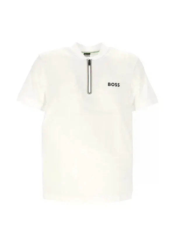 BOSS Perforated Quarter-zip Polo Shirt - White