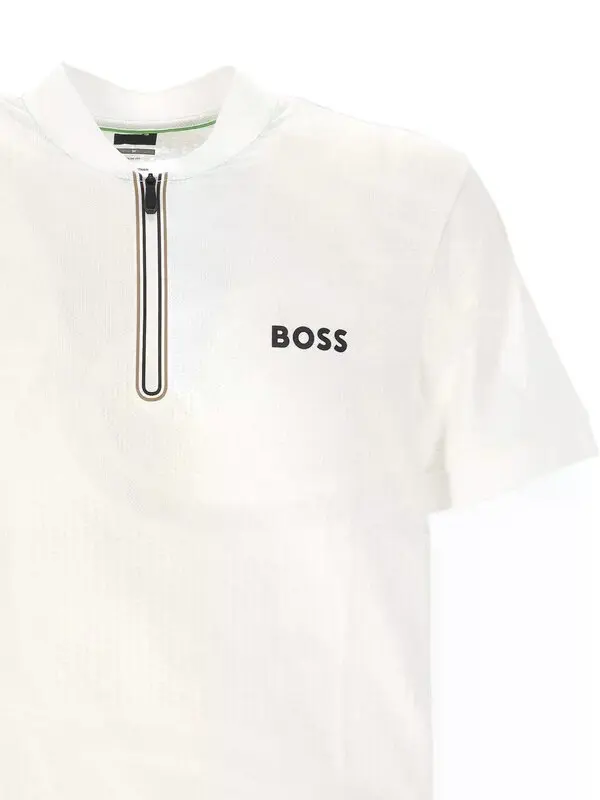 BOSS Perforated Quarter-zip Polo Shirt - White
