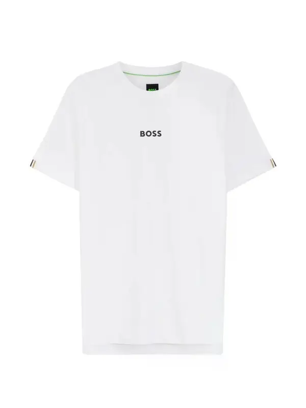 BOSS Active Jacquard-stripe Slim-fit T-shirt With Logo Print - White