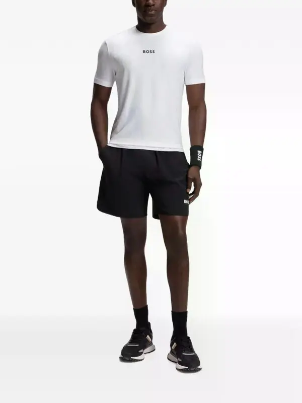 BOSS Active Jacquard-stripe Slim-fit T-shirt With Logo Print - White