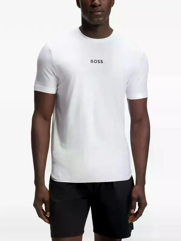 BOSS Active Jacquard-stripe Slim-fit T-shirt With Logo Print - White