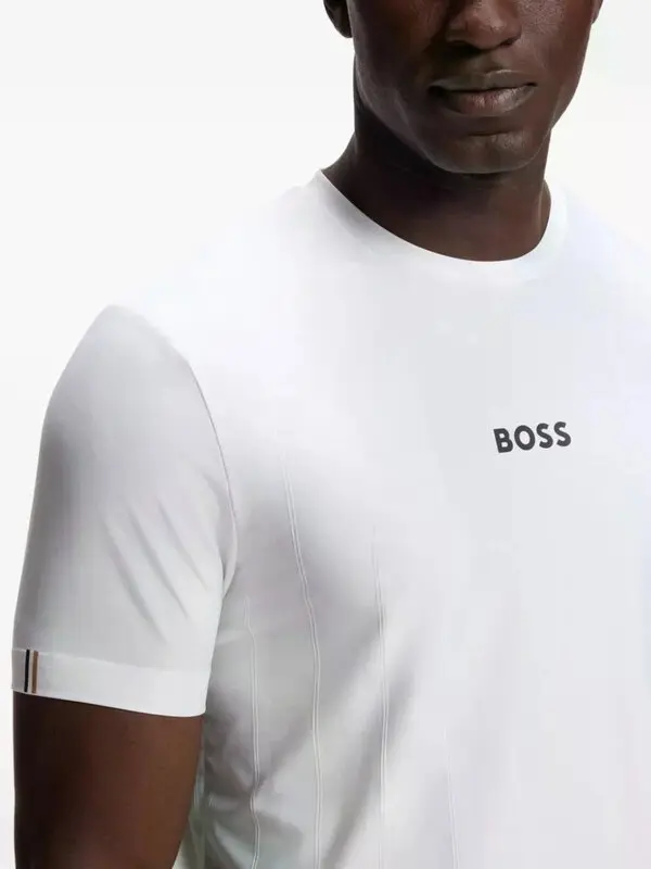 BOSS Active Jacquard-stripe Slim-fit T-shirt With Logo Print - White