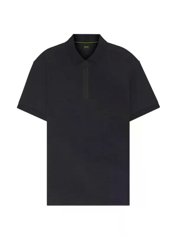 BOSS Framed-zip Polo Shirt In Waffle Jacquard - Black