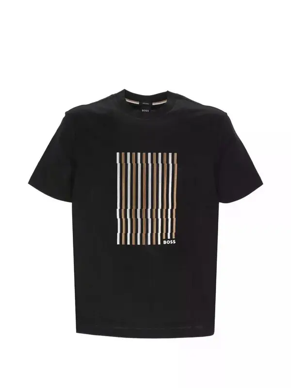 BOSS Logo-embroidered Striped T-shirt - Black