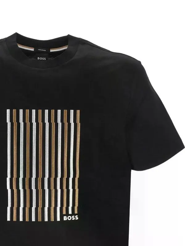 BOSS Logo-embroidered Striped T-shirt - Black