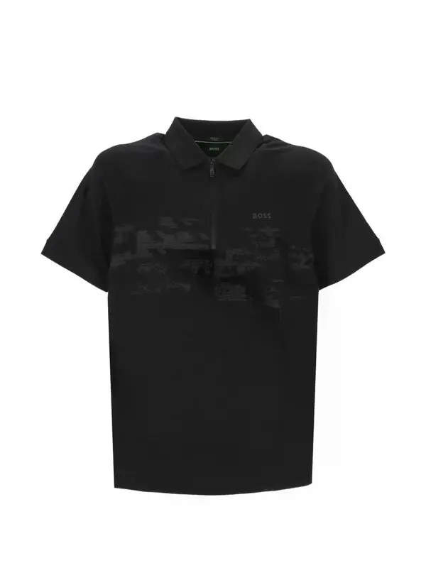 BOSS Graphic-print Quarter-zip Polo Shirt - Black